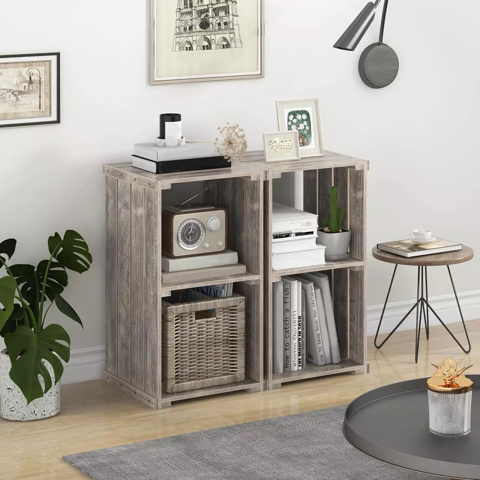 Harmijoy 2PCS 2-Cube Storage Shelf, Slatted 3-tier Solid Wood Storage ...