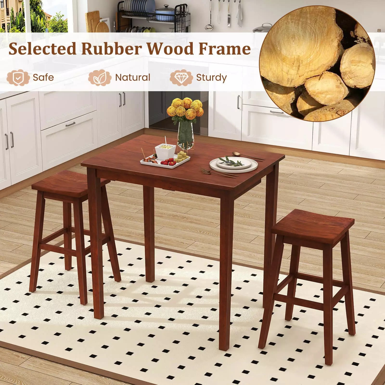 Harmijoy 3-Piece Bar Table Set, Counter-height Dining Table Set w/1 ...