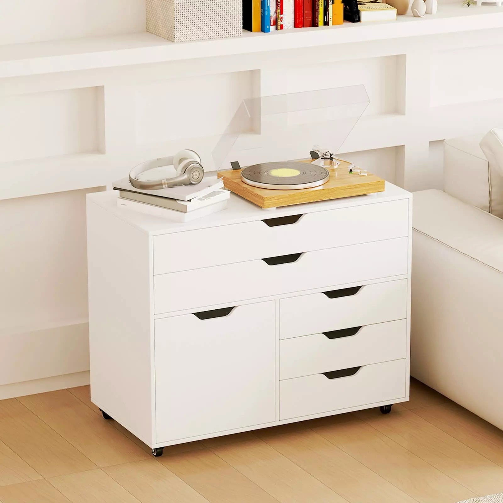 Harmijoy 5-Drawer File Cabinet w/Side Cabinet, Mobile Chest of Drawers ...