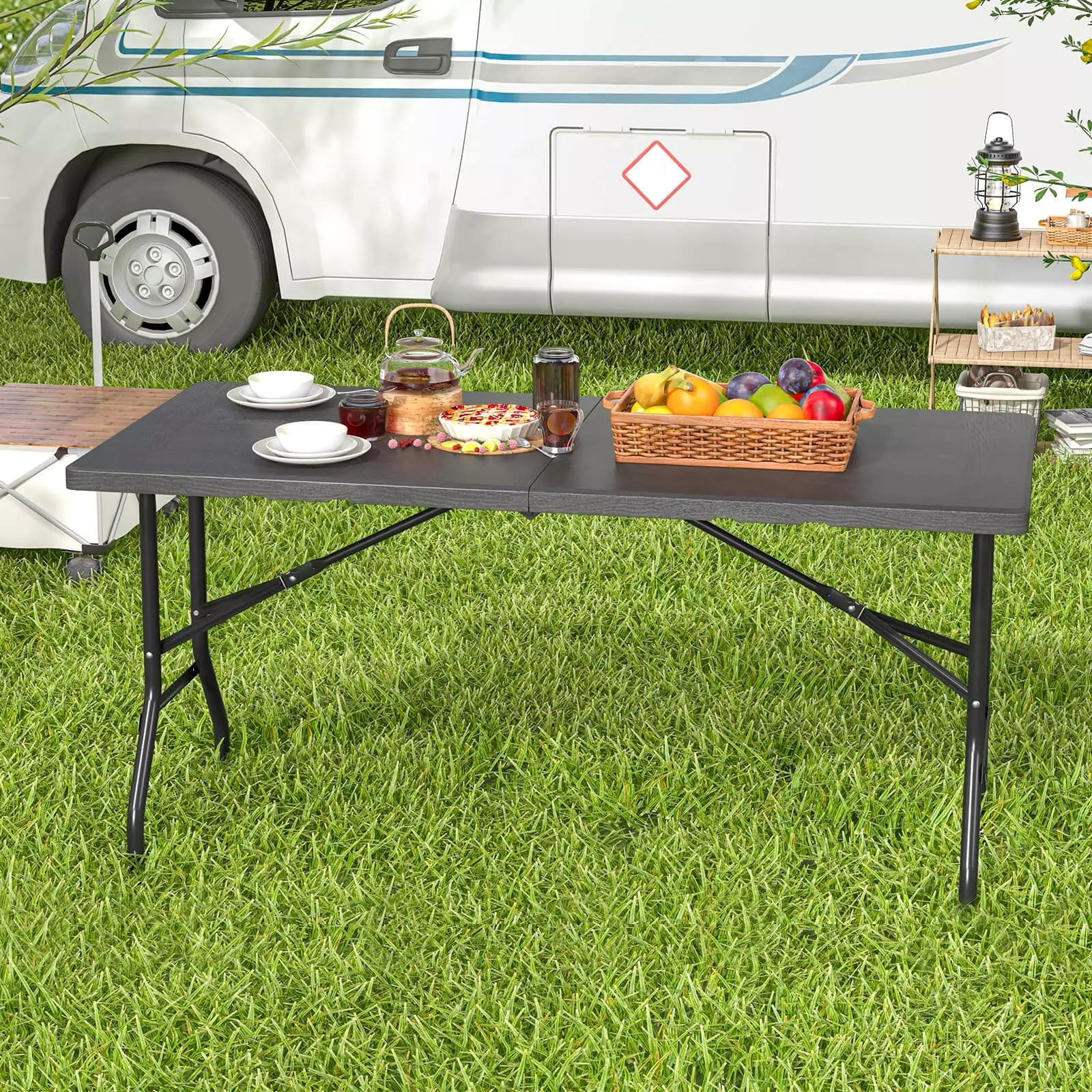 Harmijoy 5FT Folding Table Indoor Outdoor Foldable Plastic Table 4-6 ...