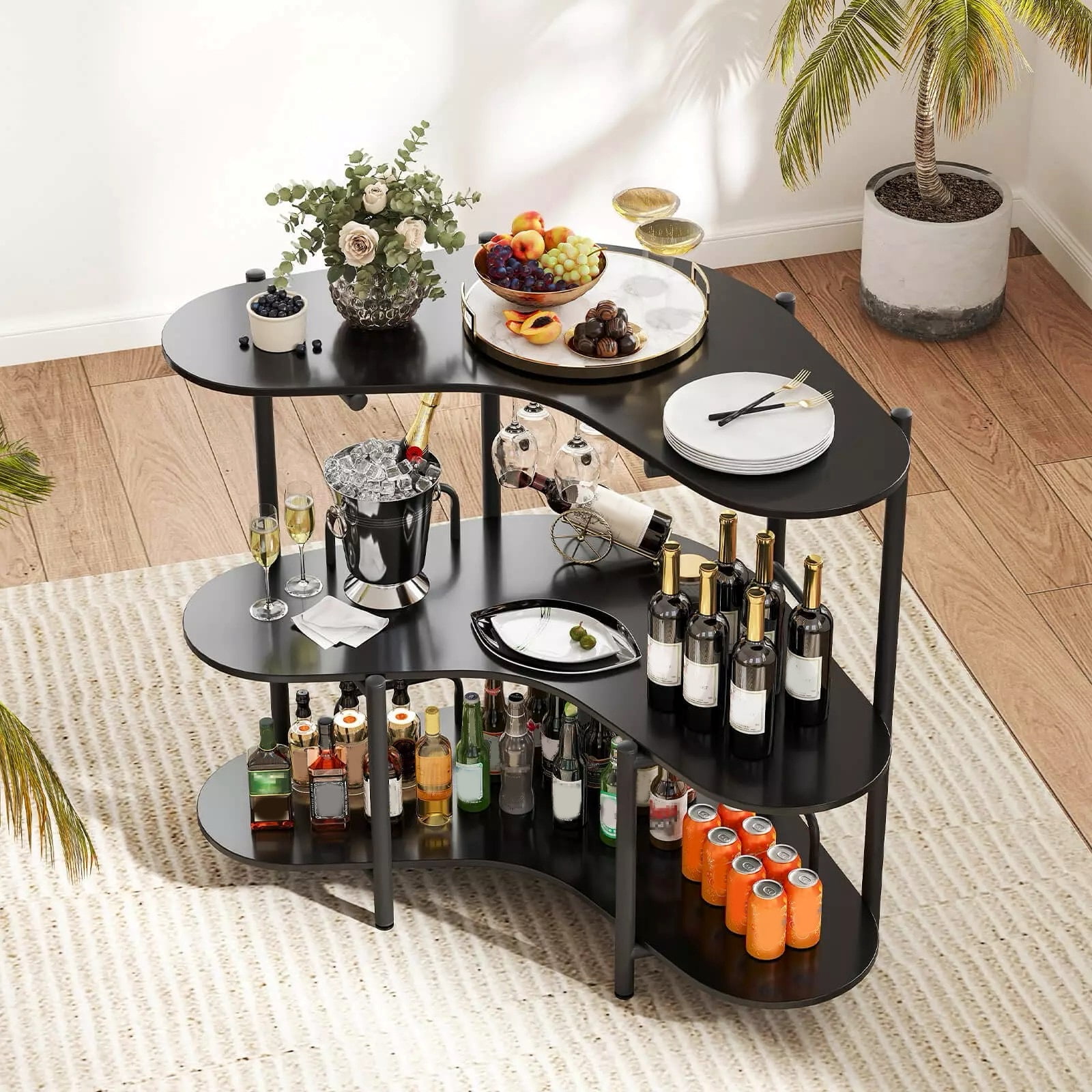Harmijoy Bar Unit for Liquor, 3 Tier Corner Bar Table with Wine Glasses ...
