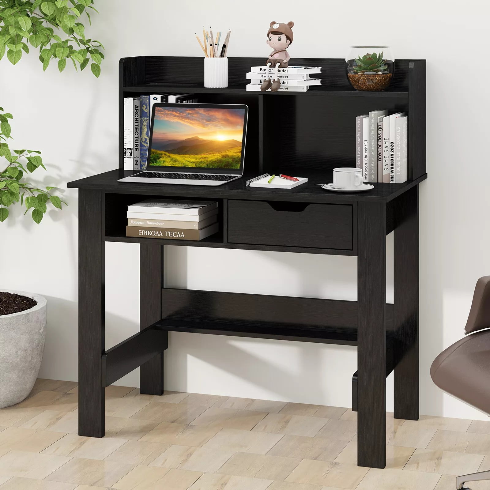Harmijoy Computer Desk with Power Outlets and USB Ports & Type-C Hutch ...