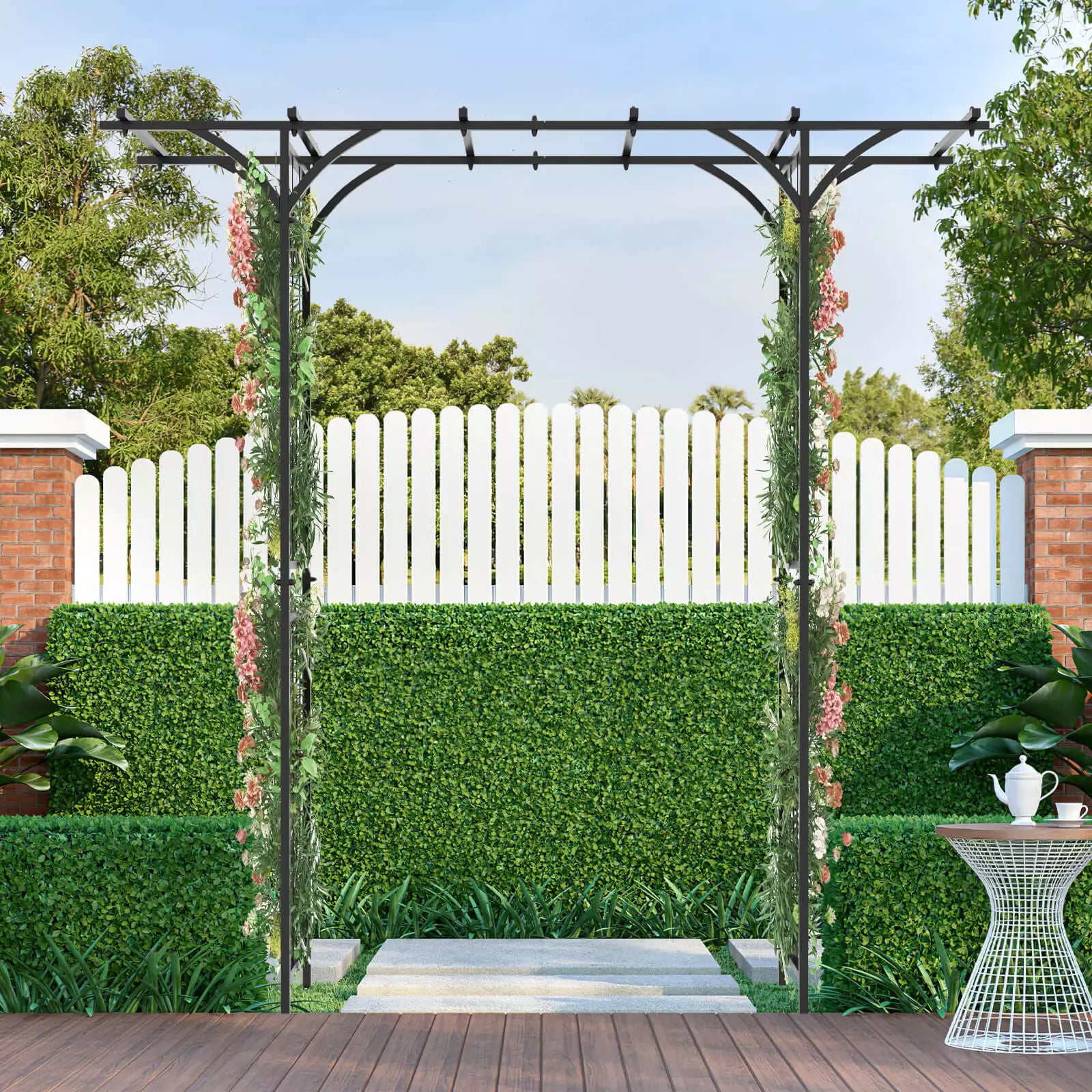 Harmijoy Garden Trellis Pergola, 6.8 FT Outdoor Metal Arbor w/Extended ...