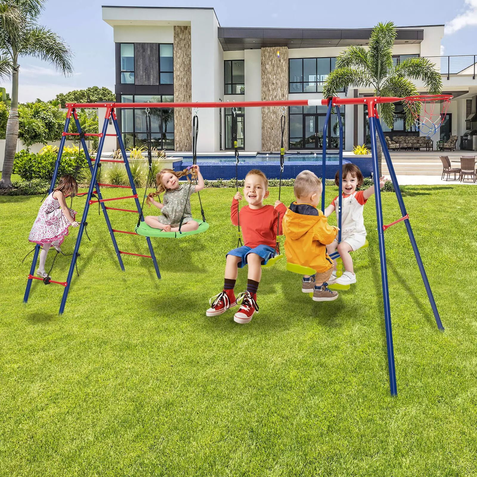 Harmijoy Heavy-Duty Metal Swing Stand with 2 Height Adjustable Swings ...