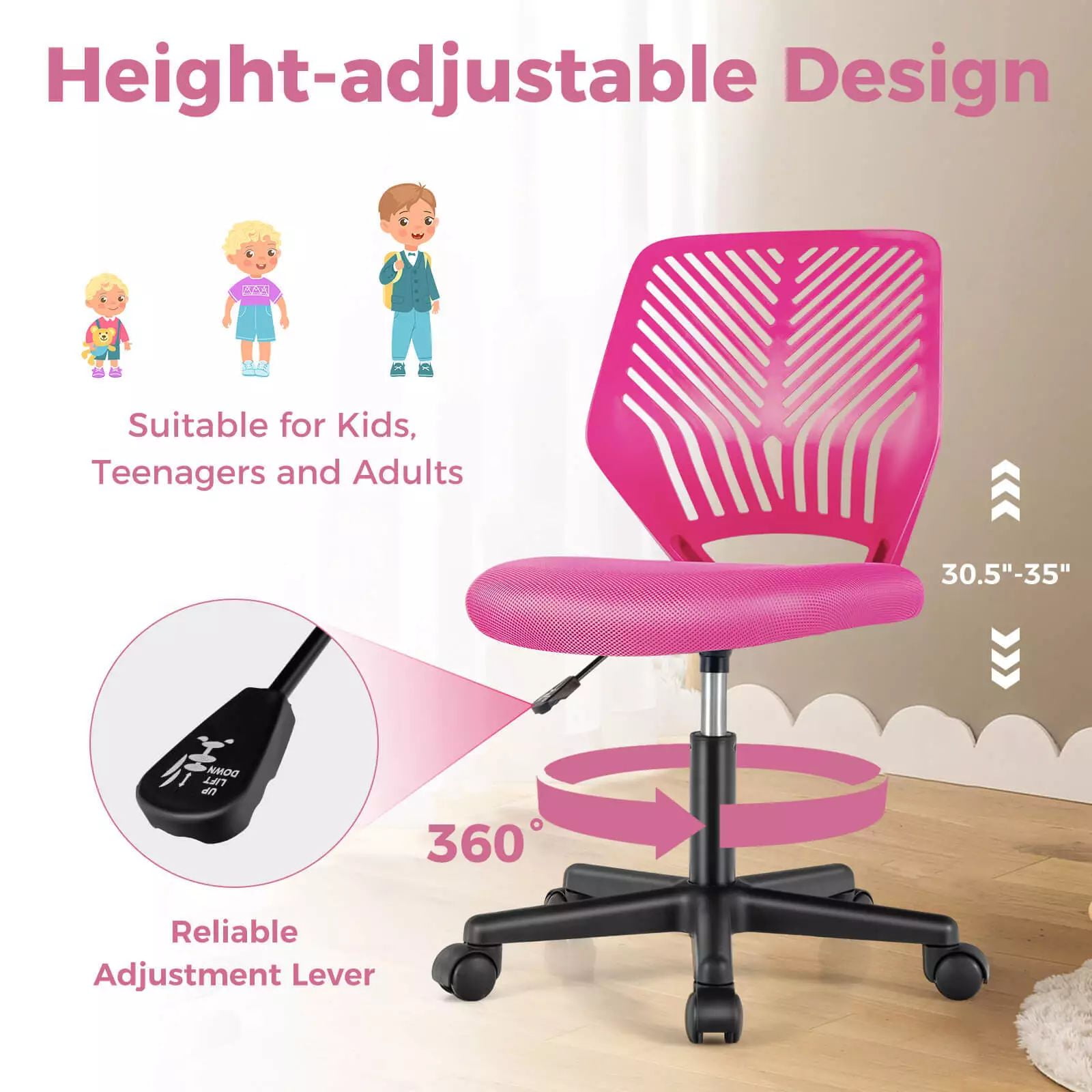 Harmijoy Kids Computer Chair, Height-adjustable Ergonomic Children's ...