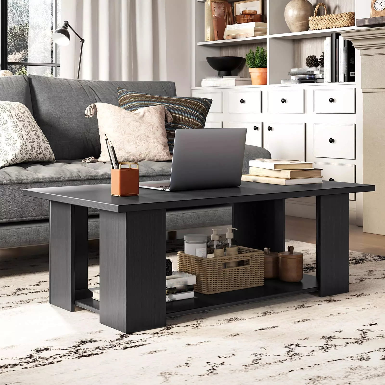 Harmijoy Modern Coffee Table 2-Tier Center Cocktail Table W/Storage ...