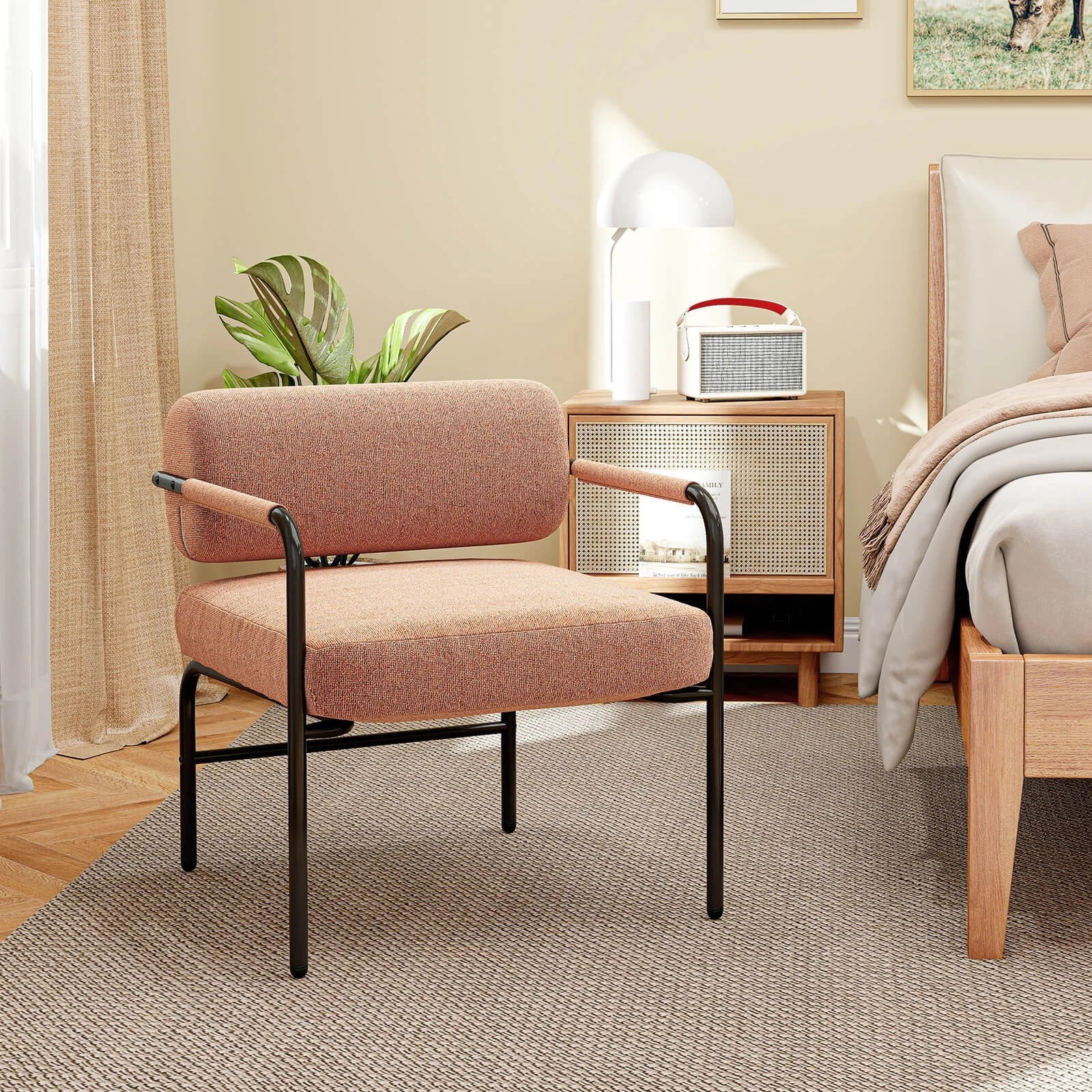 Harmijoy Modern Velvet Upholstered Accent Chair w/Cylindrical Backrest ...
