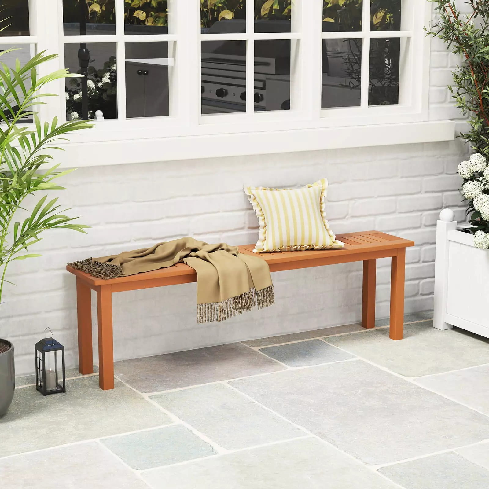Harmijoy Outdoor Wood Bench, 59" Long Patio Dining Bench, Backless ...