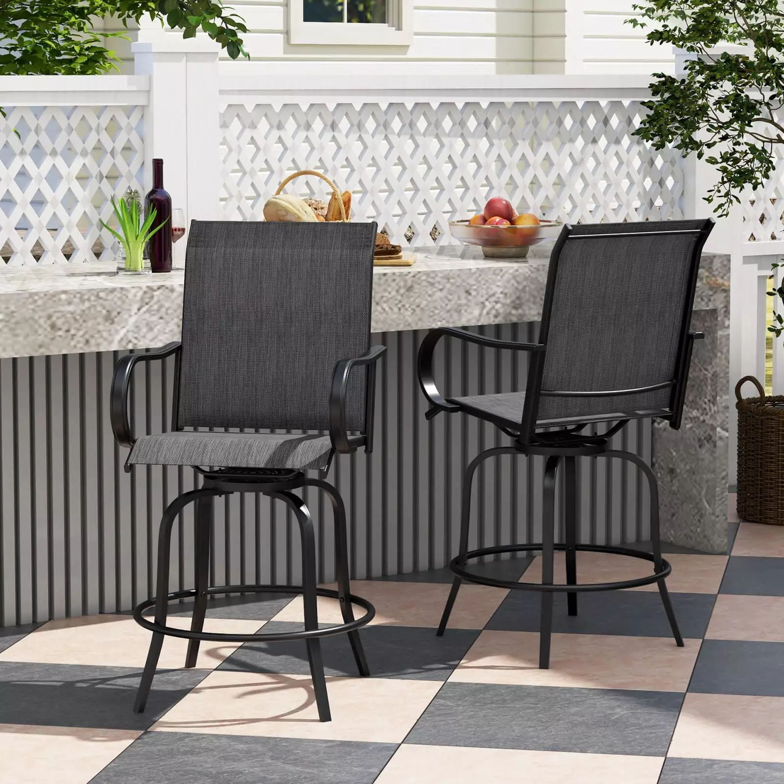 Harmijoy Patio Swivel Bar Stools Set of 2, Bar Height Outdoor Chairs w ...