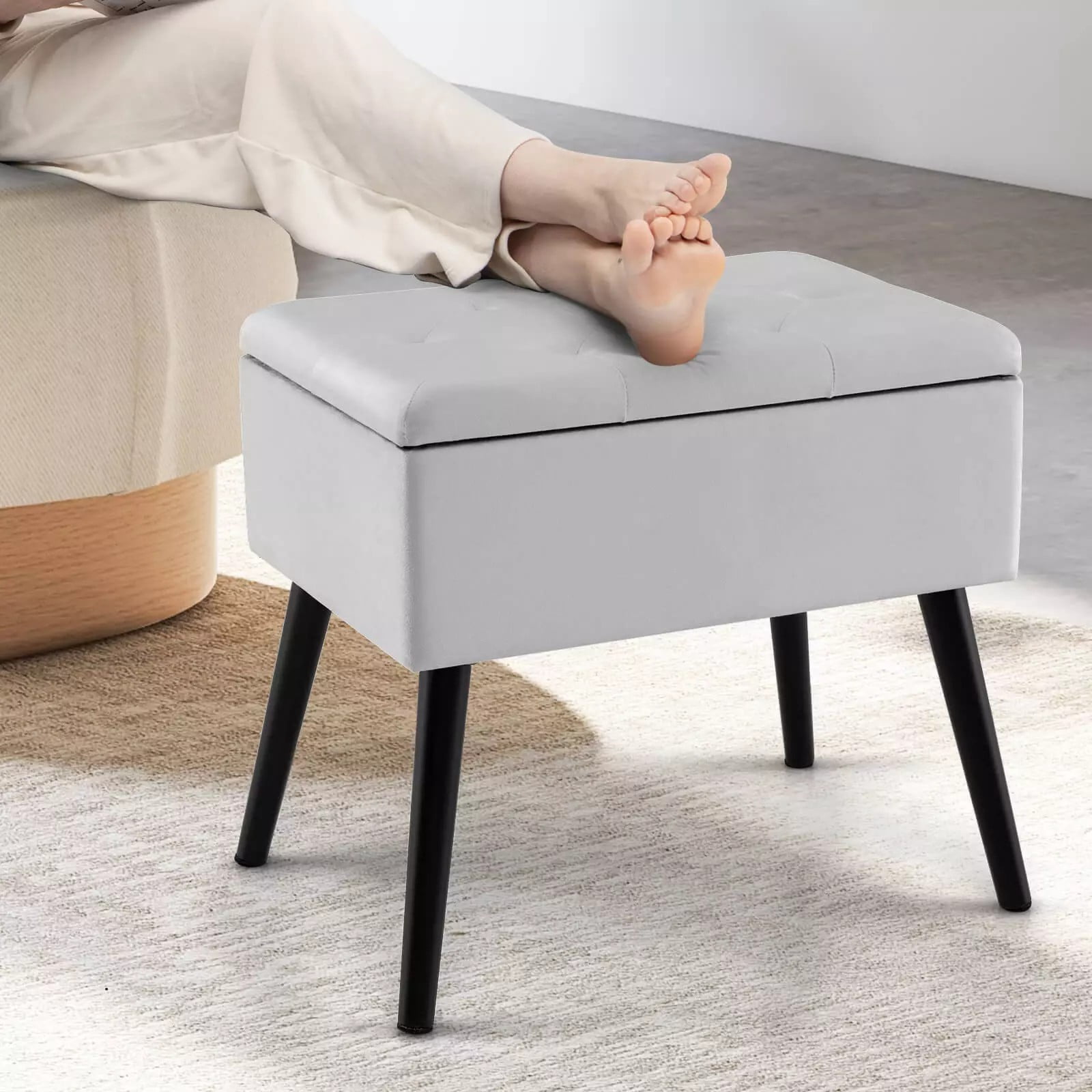 Harmijoy Velvet Vanity Stool with Storage, Home Footrest Ottoman w ...
