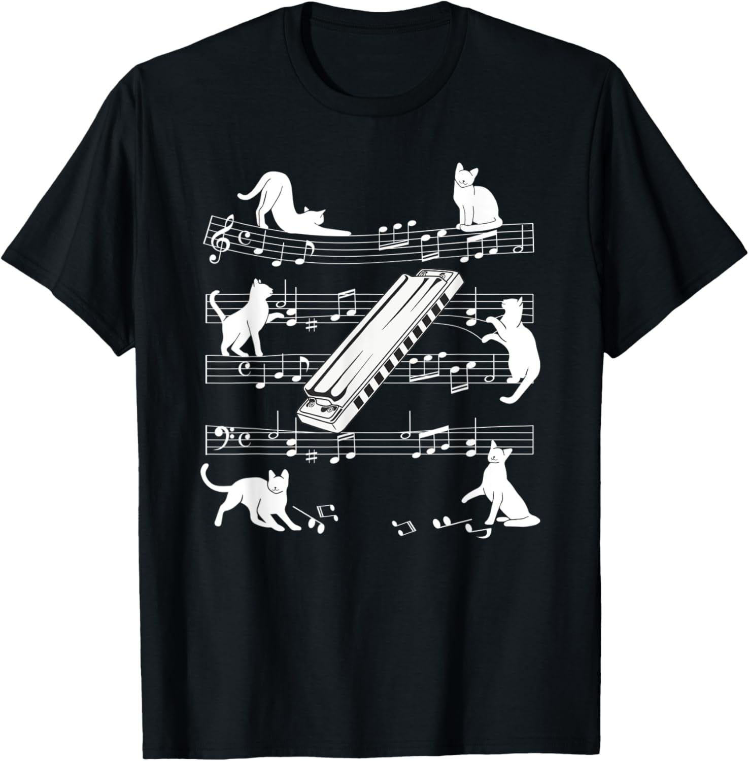 Harmonicist Cats for Cat loving Harmonica player T-Shirt - Walmart.com