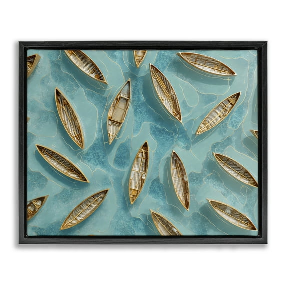 Harmonious Canoes on Water Black Framed Floater Canvas Wall Art, design ...
