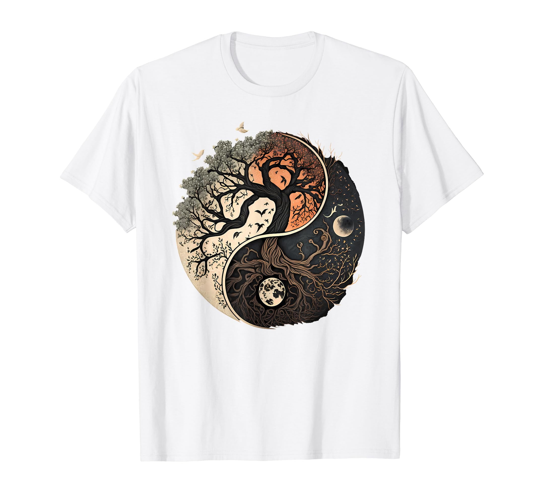 Harmonious Tees Tree of Life Yin Yang Black White T-Shirt Cotton Tee ...
