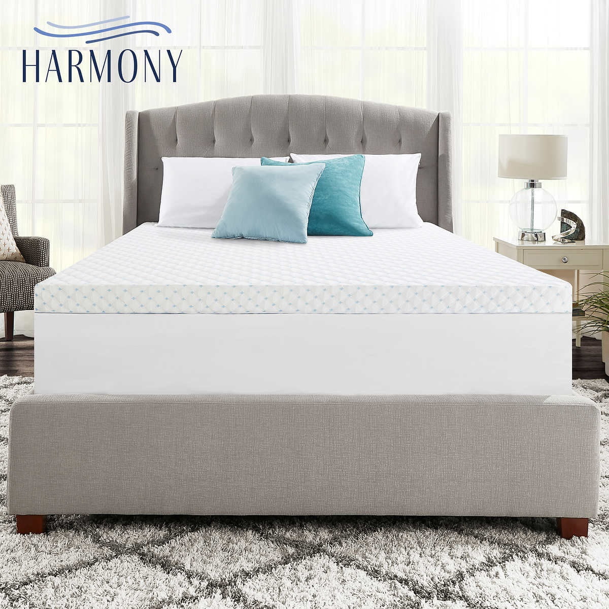 Harmony Queen Size 3-Layer Gel Foam & Microcoil Cooling Mattress Topper ...