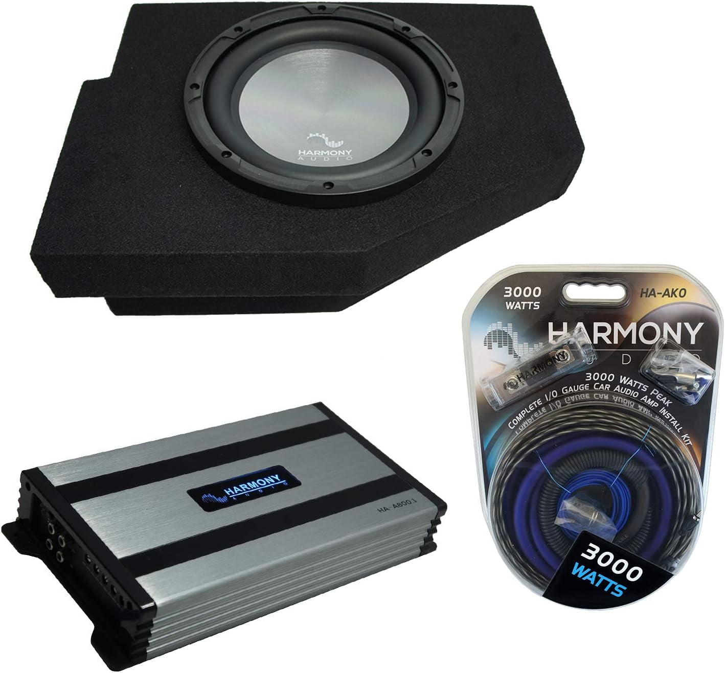 Harmony Audio HA-A102 Subwoofer Single 10" Sub Box Bundle HA-A800.1 Amp Compatible with 2002 ...