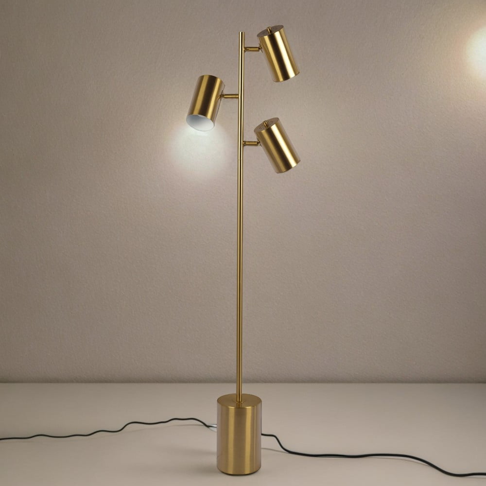 Harmony Brassed Gold Floor Lamp with Rotary Switch Triple Spots Metal ...