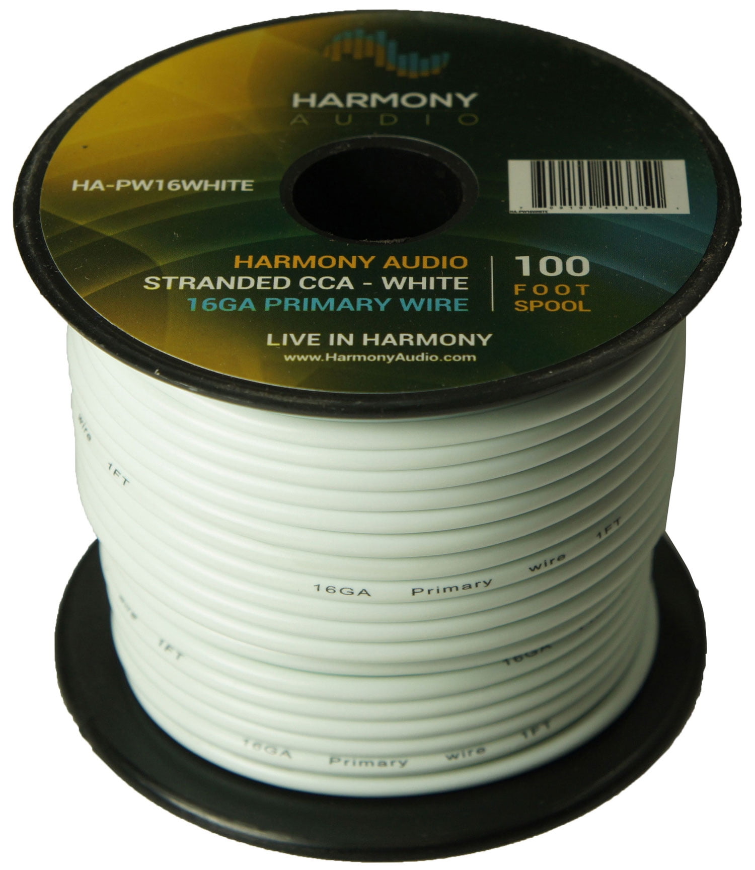 Harmony Car Primary 16 Gauge Power or Ground Wire 100 Feet Spool White ...