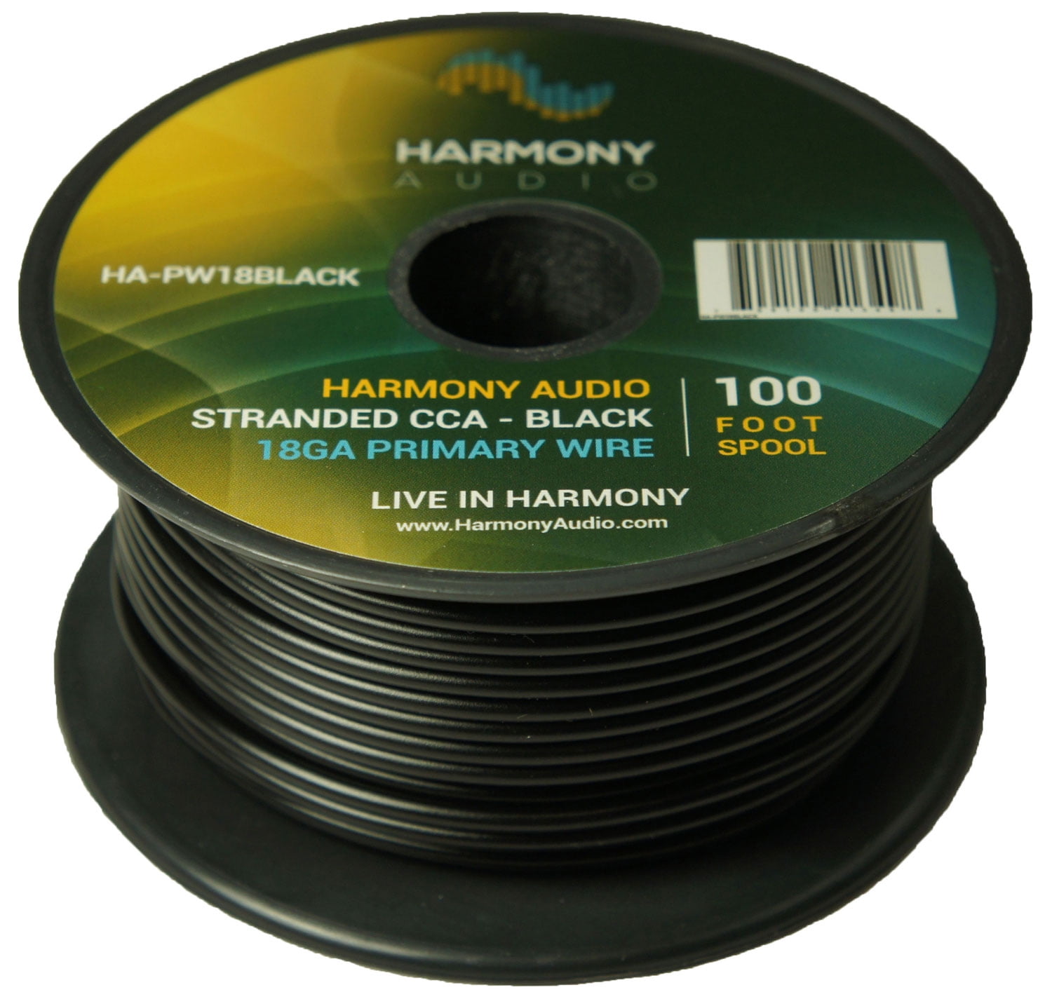 Harmony Car Primary 18 Gauge Power or Ground Wire 100 Feet Spool Black ...