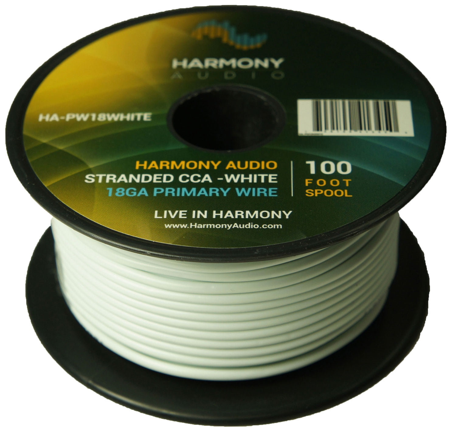Harmony Car Primary 18 Gauge Power or Ground Wire 100 Feet Spool White ...