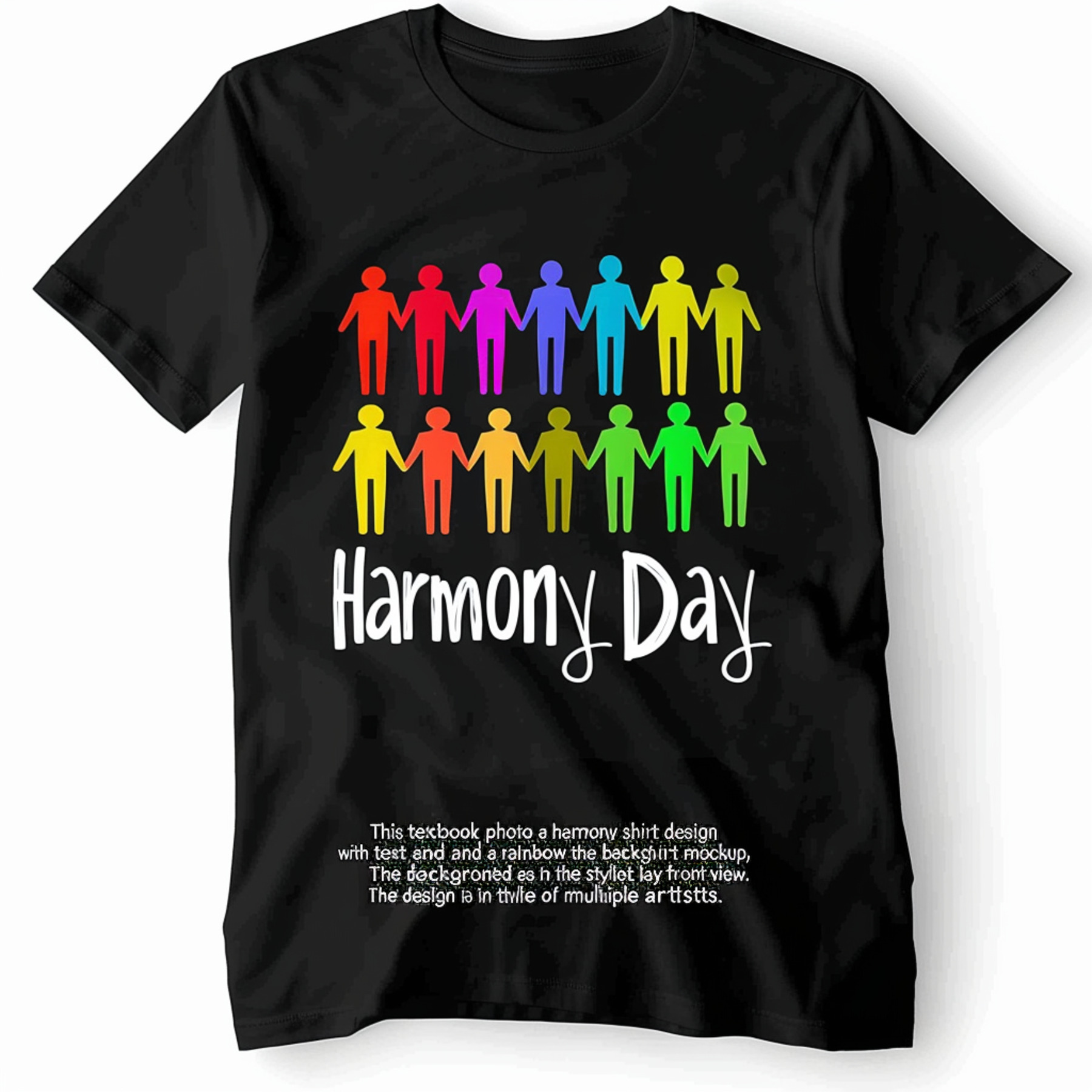 Harmony Day Rainbow People Design Black T Shirt Vector Flat Lay Front ...