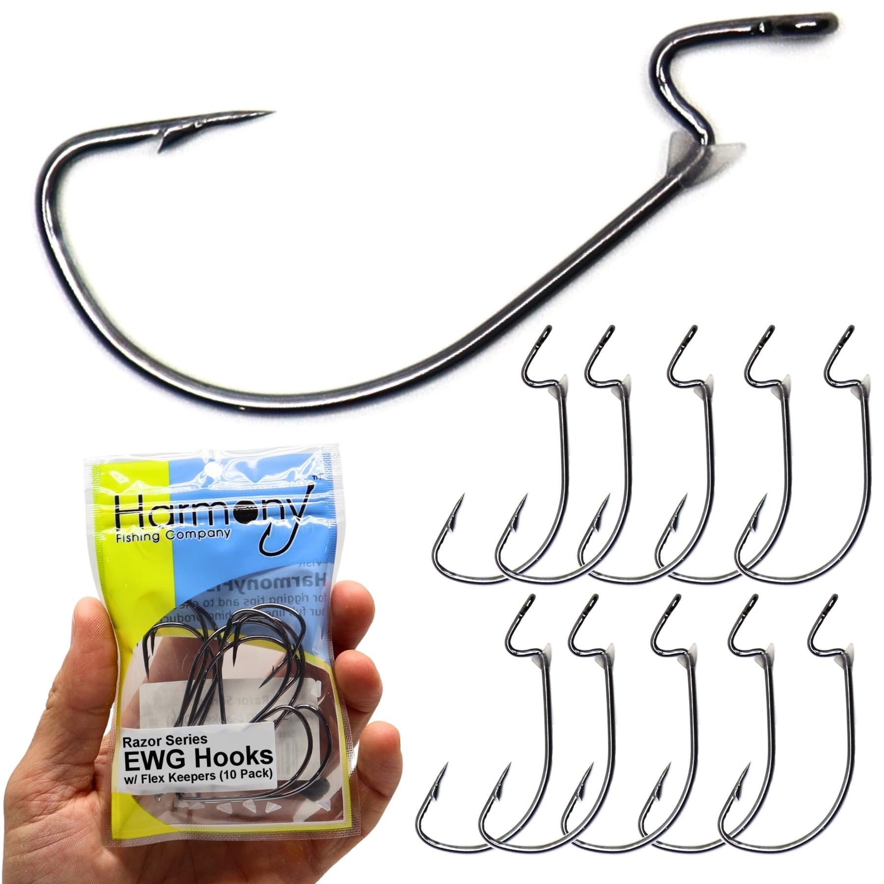 Harmony Fishing - Razor Series EWG Offset Hooks with Flex Keepers 10 ...
