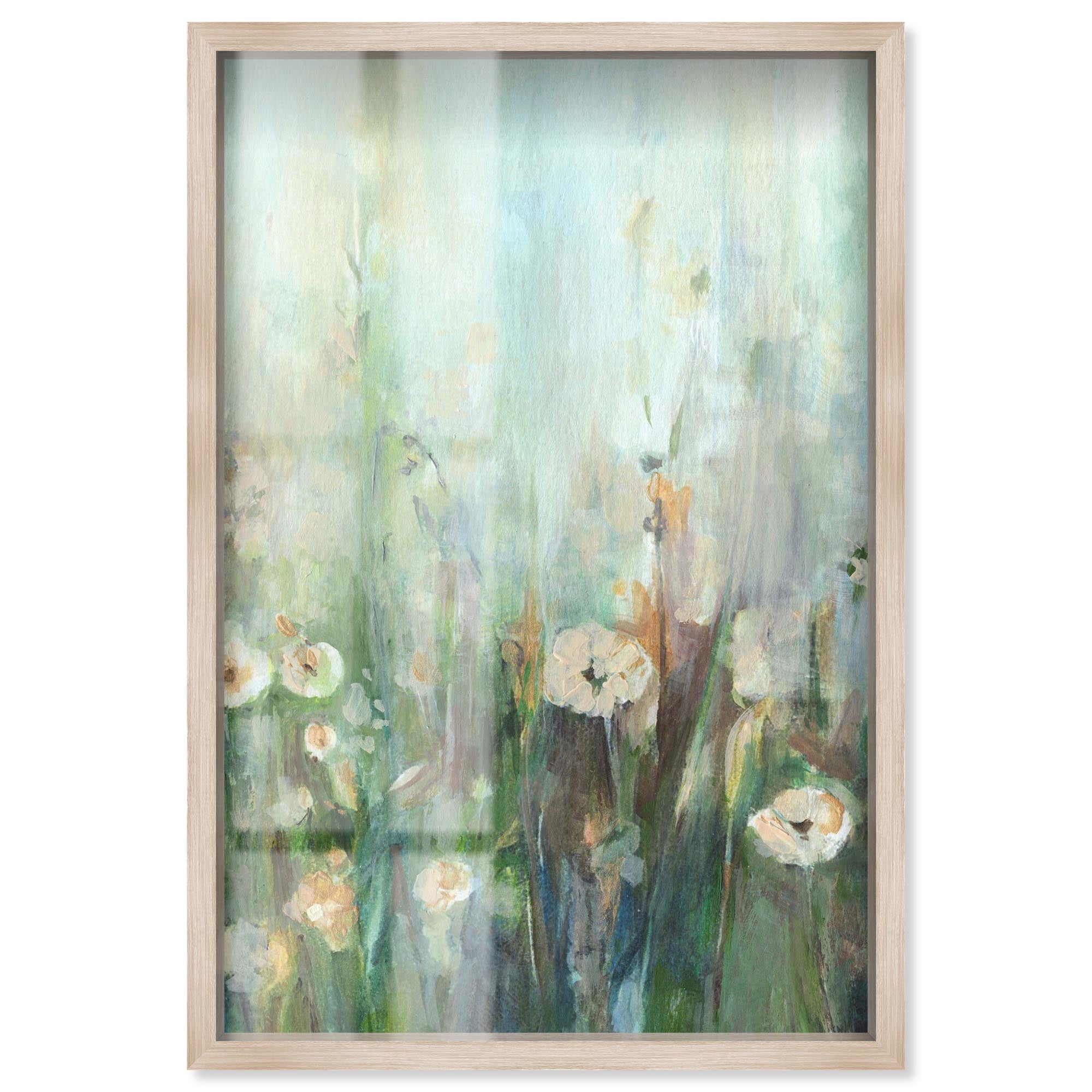 Harmony Green II Shadowbox Print Floral Abstract Art by Art Remedy, Blonde Frame, 30 x 45 ...