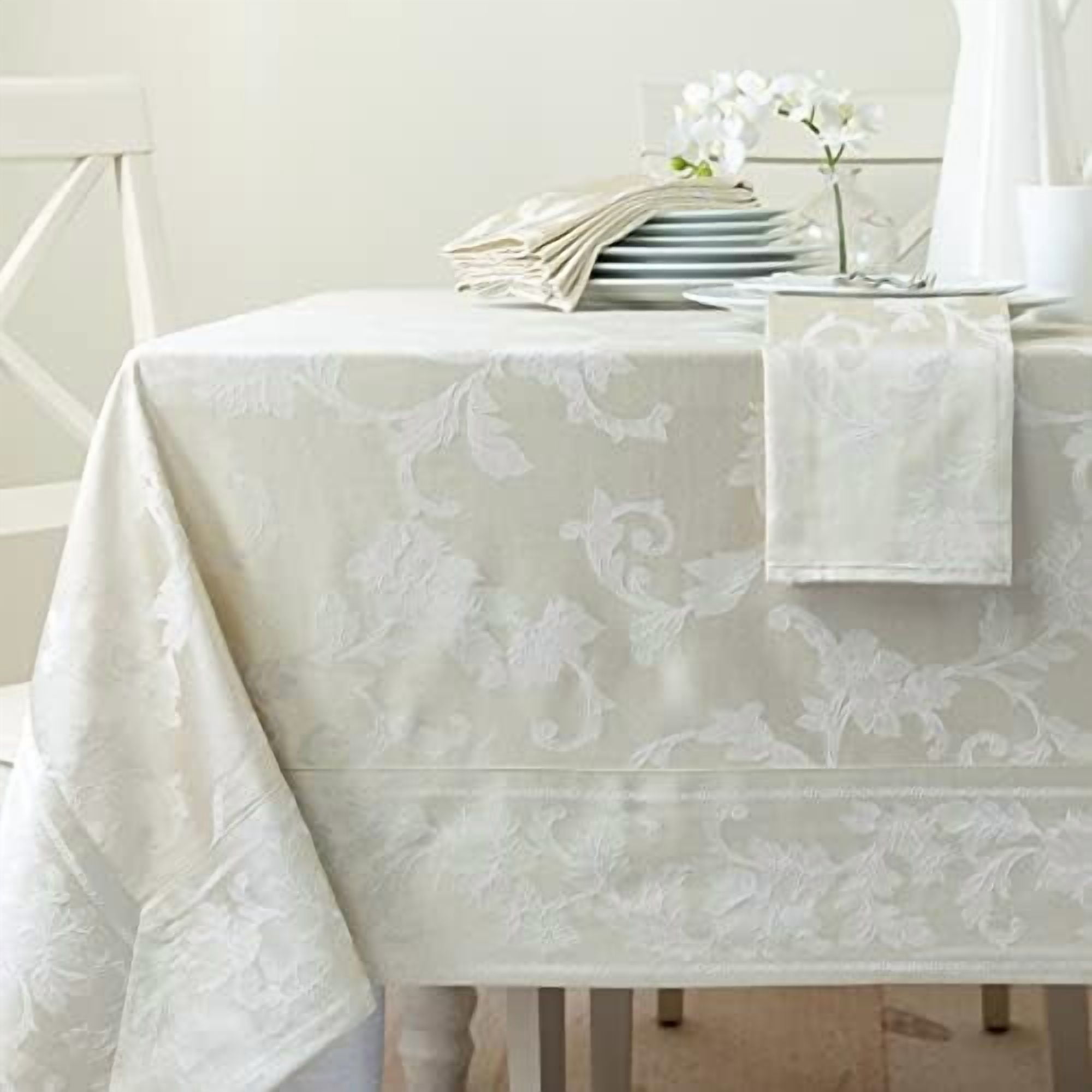Harmony Scroll Woven Damask Fabric Tablecloth, Everyday, Parties ...