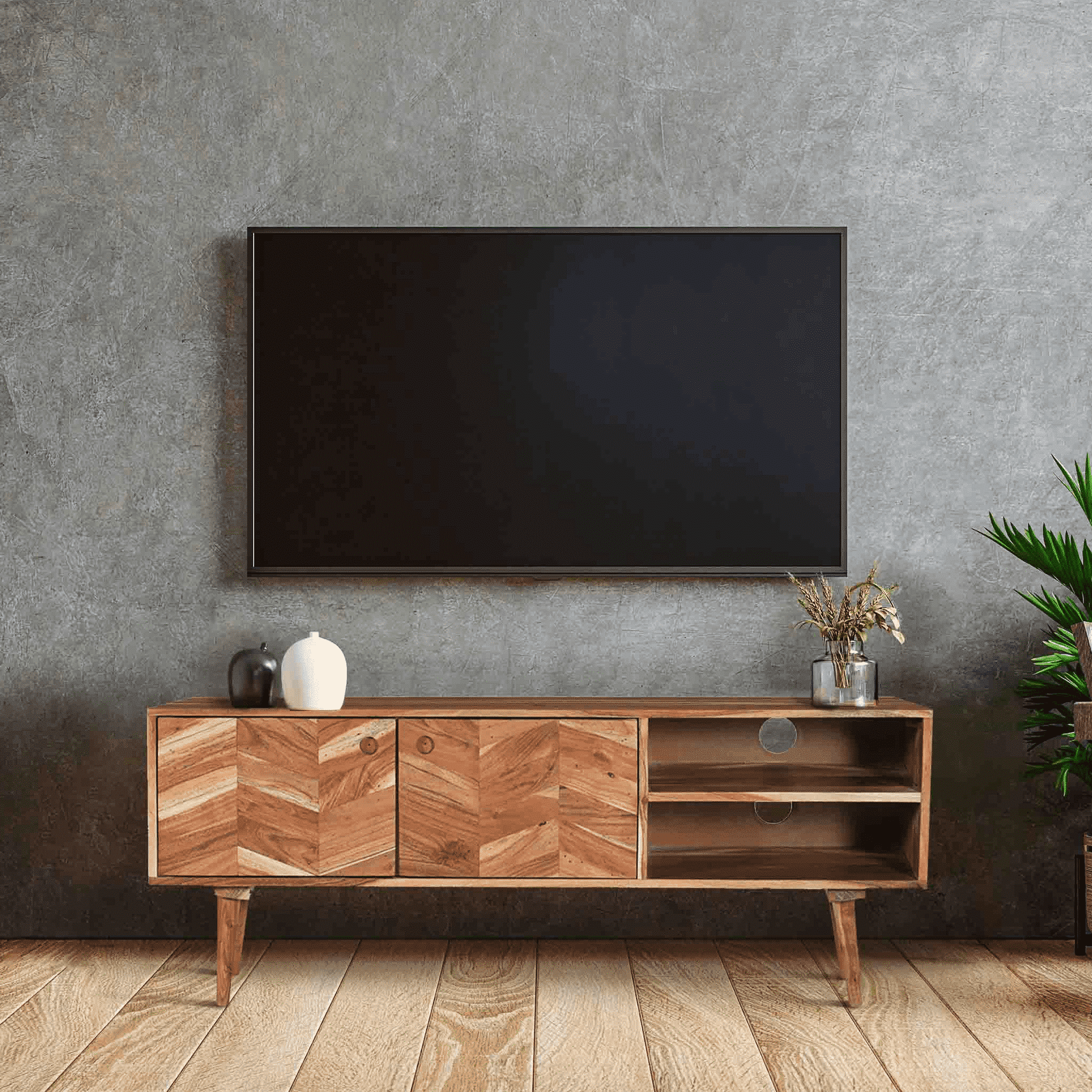 Harmony TV Stand & Media Console - 51"L Acacia Wood Console, Handcrafted Mid-Century Modern ...