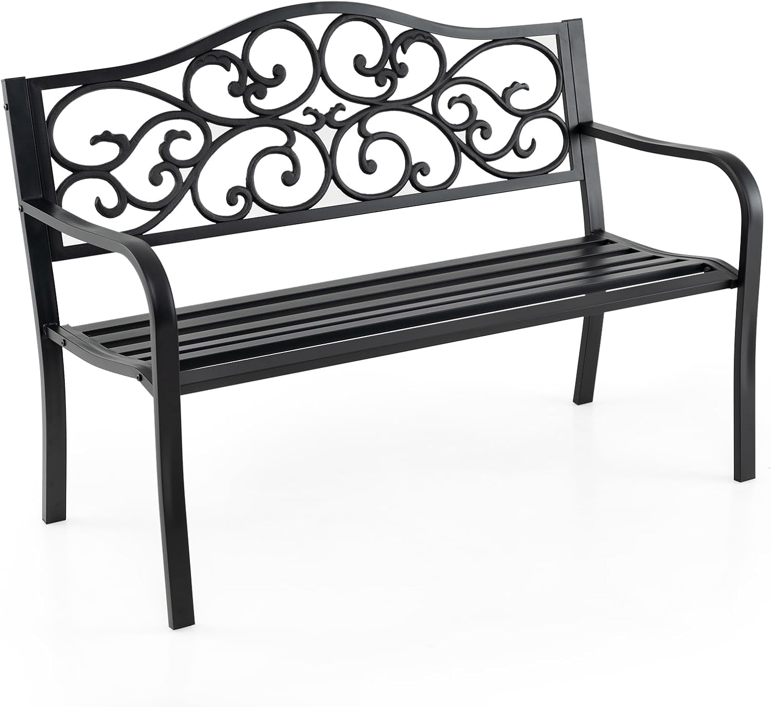 HarmonyStrings Outdoor Metal Garden Park Bench, Heavy-Duty Metal ...