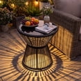 HarmonyStrings Outdoor Side Table with LED Warm Light, PE Rattan ...