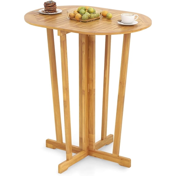 HarmonyStrings Outdoor Teak Wood Bar Table Folding, Patio Bar Height ...