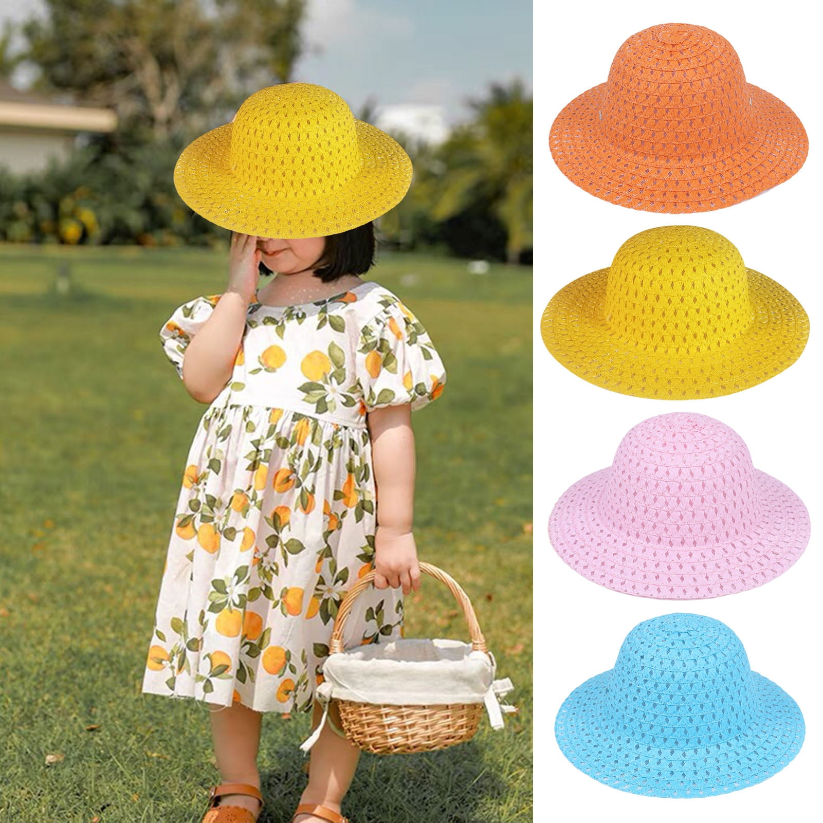 Harmtty Easter Bonnet Straw Hat for Kids DIY Easter Straw Woven Hat ...