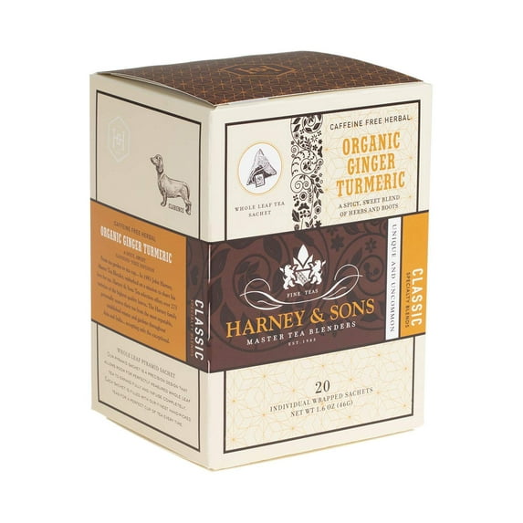 Harney & Sons Organic Ginger Turmeric Tea Wrapped Sachets, Turmeric, 20 ...