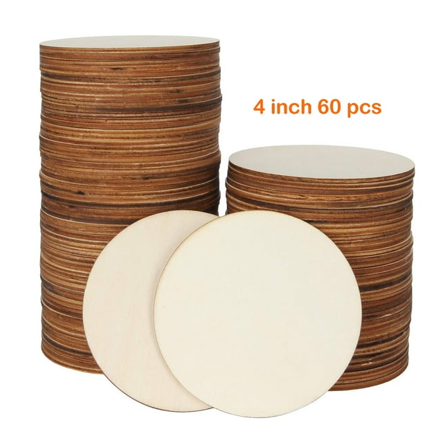 Phinicco 60 Pieces 4 Inch Unfinished Wood Circular Slices for Crafts ...