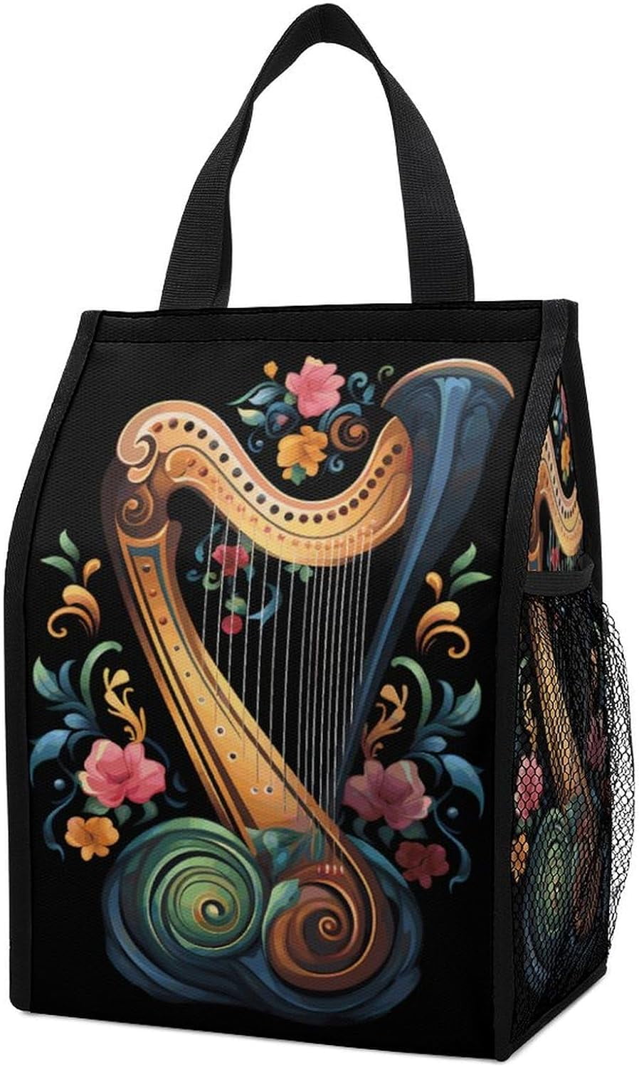 Harp Piano Music Lunch Bag Insulated Lunch Tote Bag Reusable Lunch Box ...