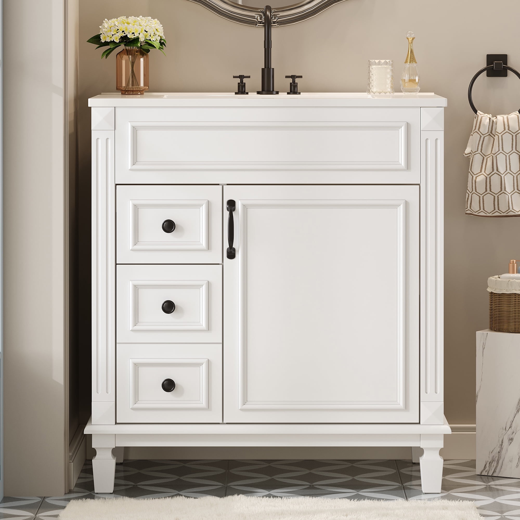 Harper & Bright Designs 30'' White Bathroom Vanity with Sink, Modern ...