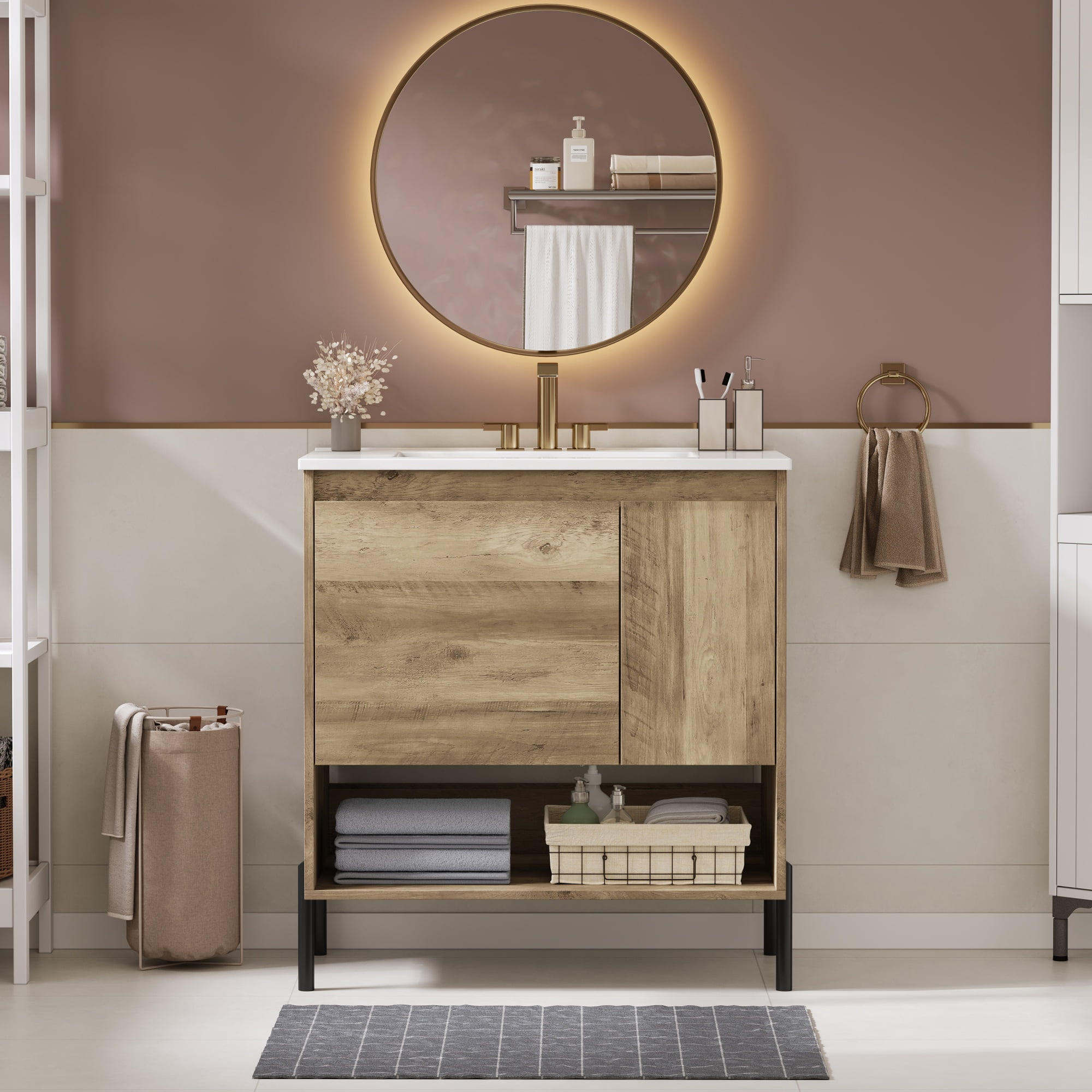 Harper & Bright Designs 30" Wood Bathroom Vanity Sink Combo with Drawer ...