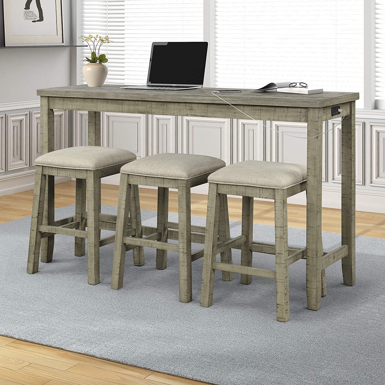Harper & Bright Designs 4-Piece Counter Height Table Set with Socket ...