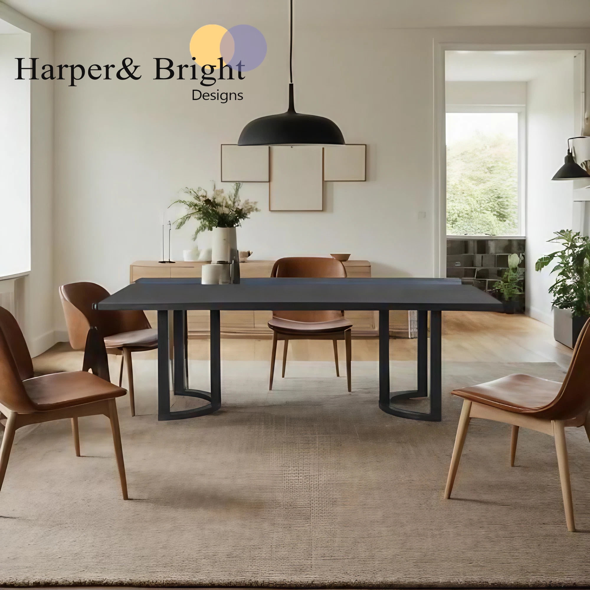 Harper & Bright Designs 95" Large Dining Table, Rustic Farmhouse Style ...