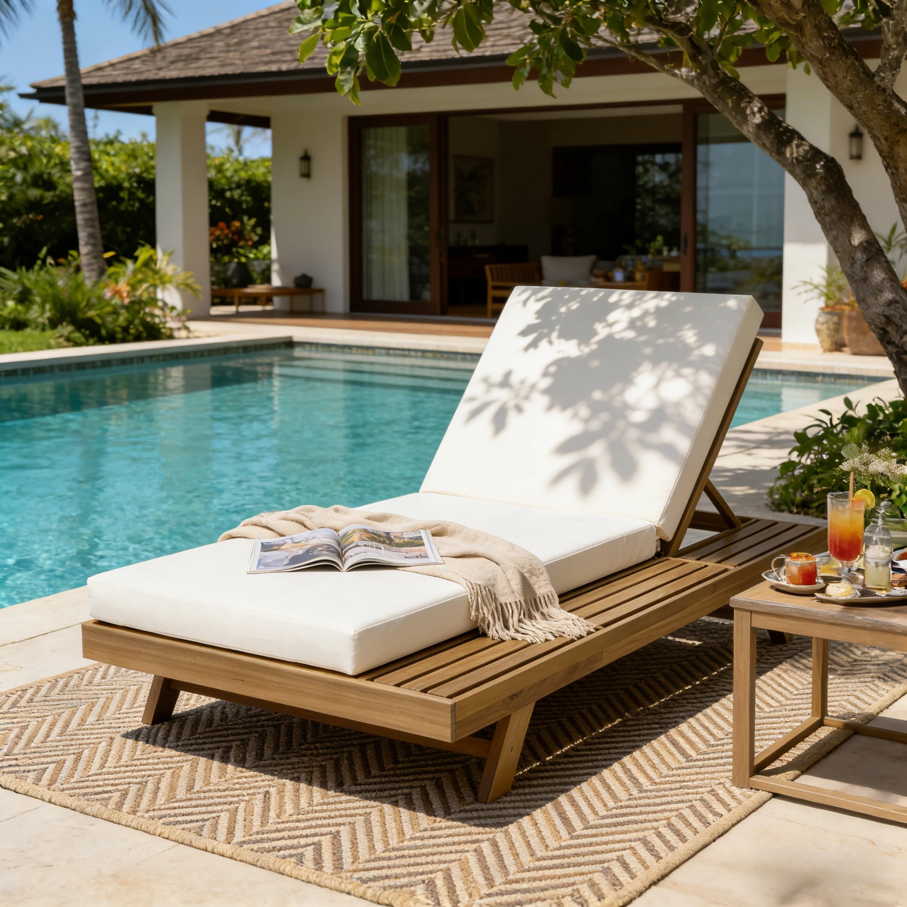 Harper & Bright Designs Acacia Wood Outdoor Chaise Lounge, Patio Lounge ...