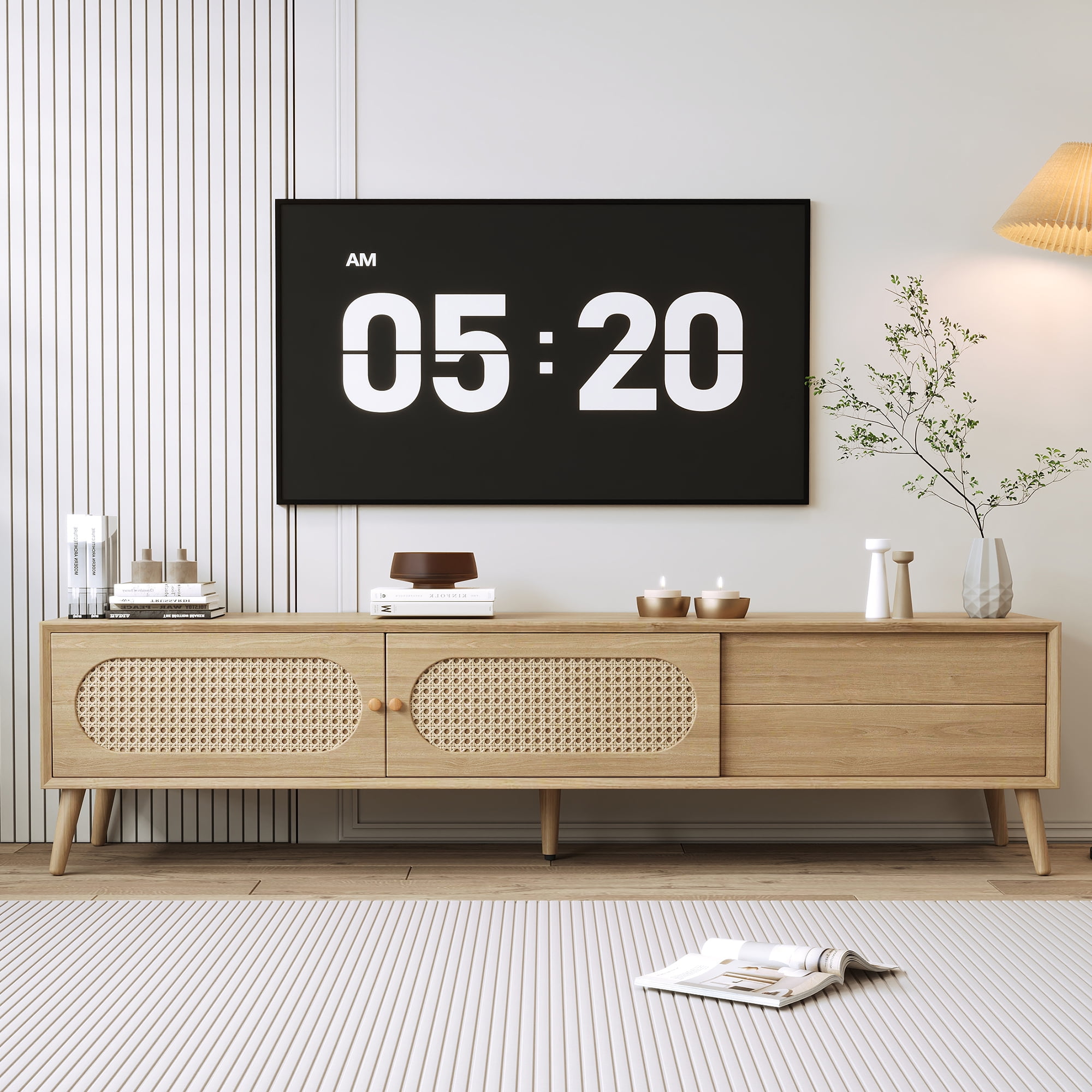 Harper & Bright Designs Boho TV Stand with Drawers for 75 inch TV, Wood ...