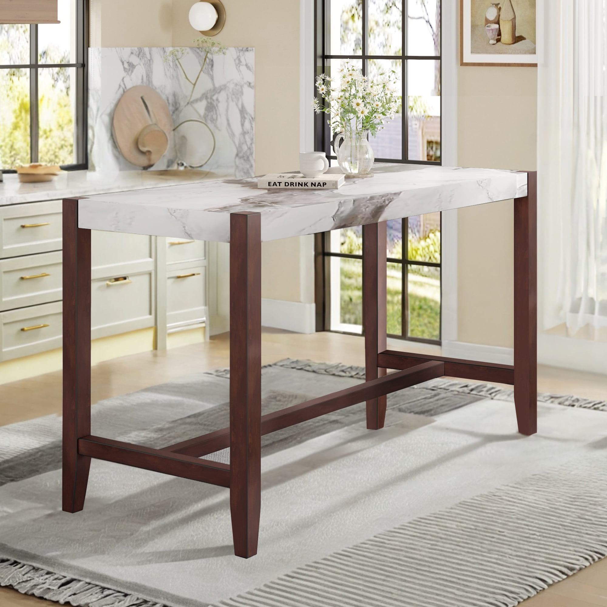 Harper & Bright Designs Counter Height Table with Faux Marble Top ...
