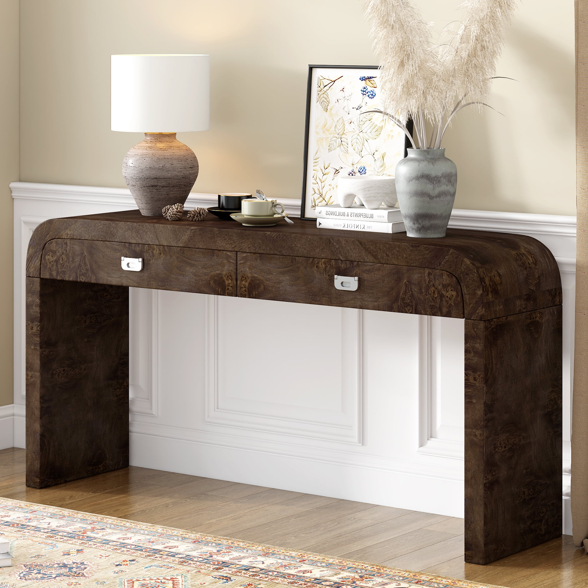 Harper & Bright Designs Curved Console Table with Storage, Wood ...