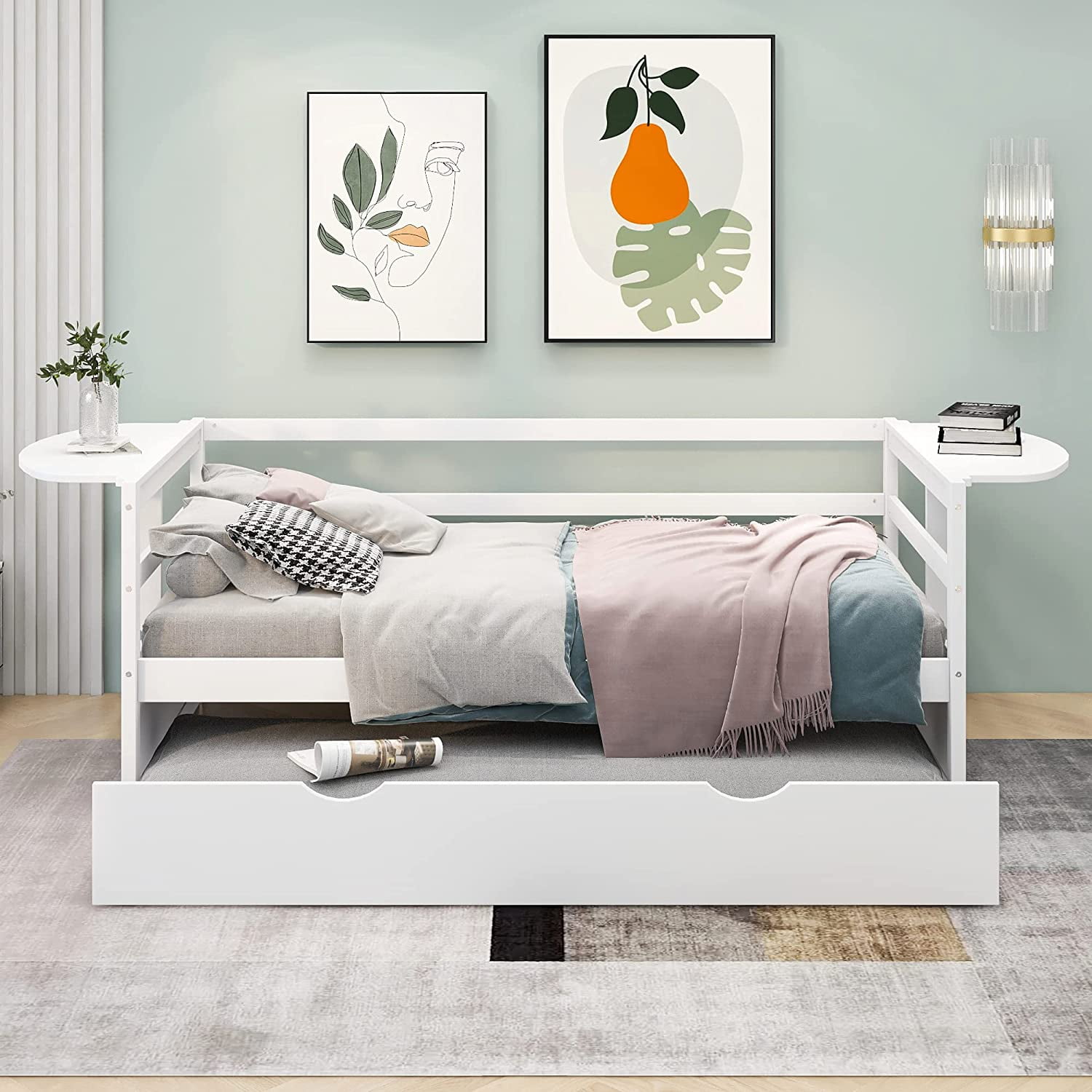 Harper & Bright Designs Daybed with Trundle and Side Foldable Table ...