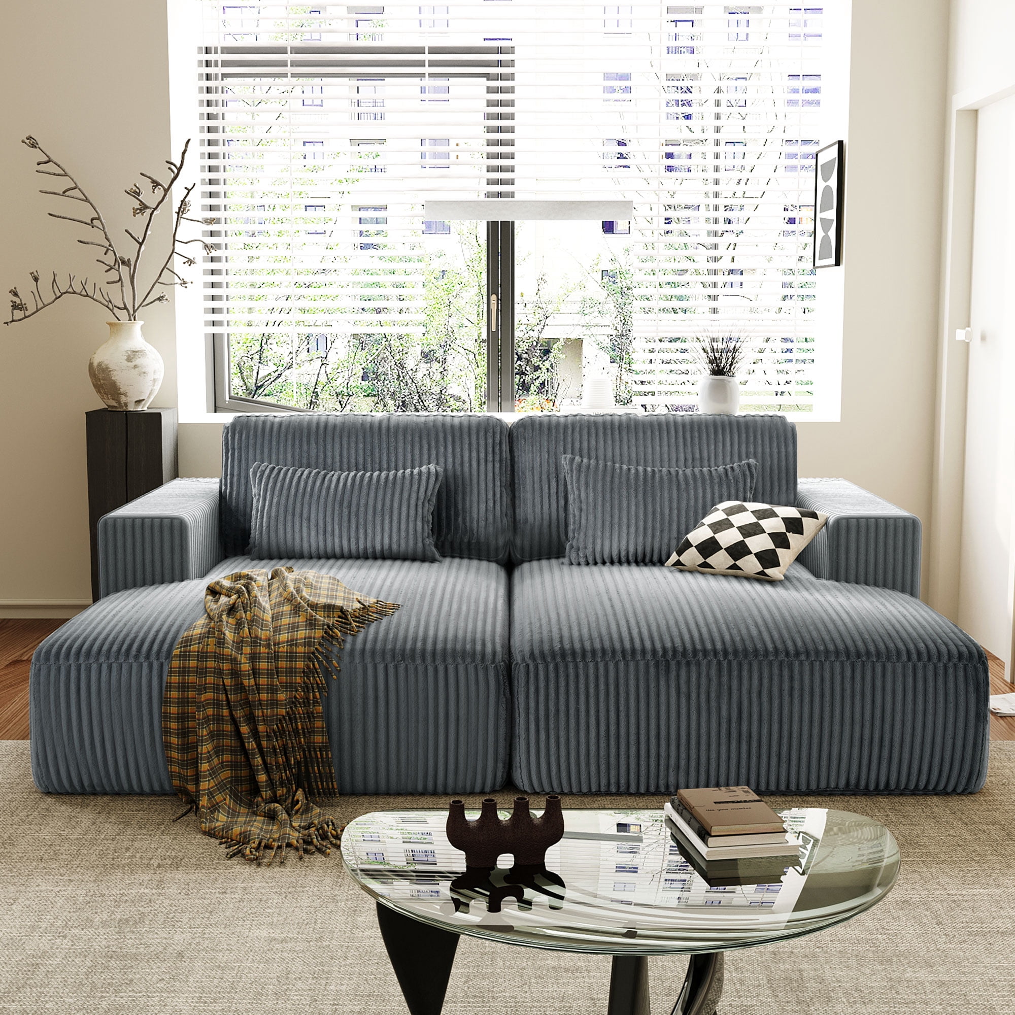 Harper & Bright Designs Double Sofa Sleeper Corduroy Foam Sofa Bed ...
