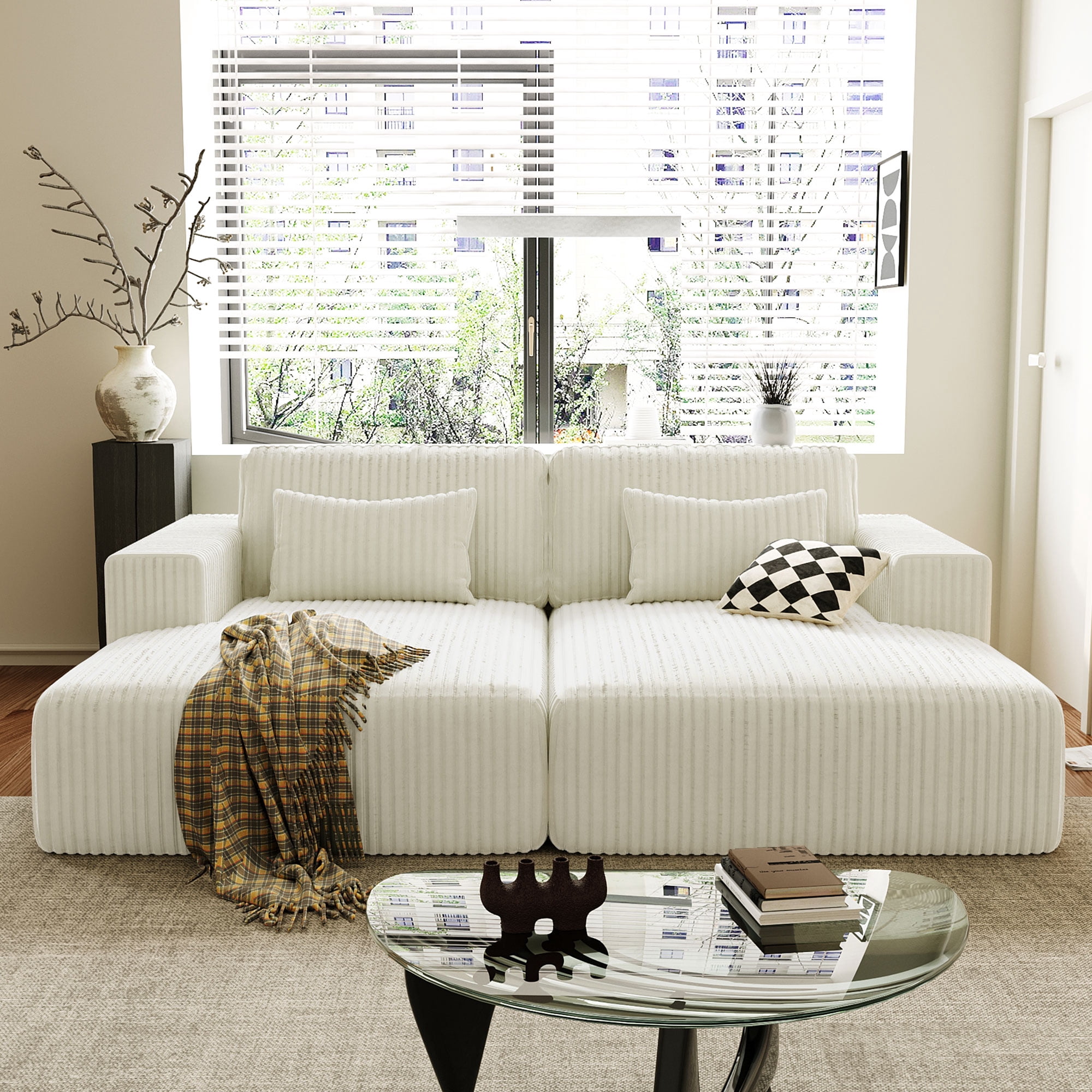 Harper & Bright Designs Double Sofa Sleeper Corduroy Foam Sofa Bed ...