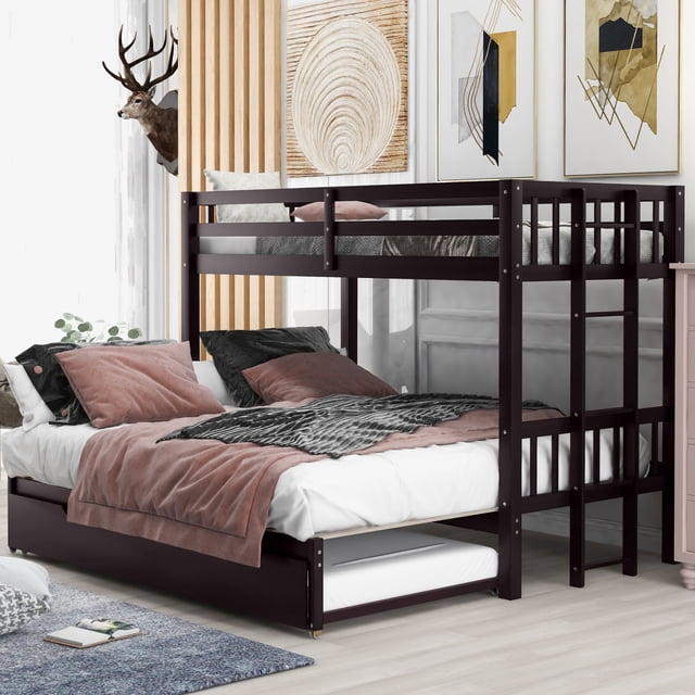 Harper & Bright Designs Extendable Bunk Bed with Trundle, Twin over ...