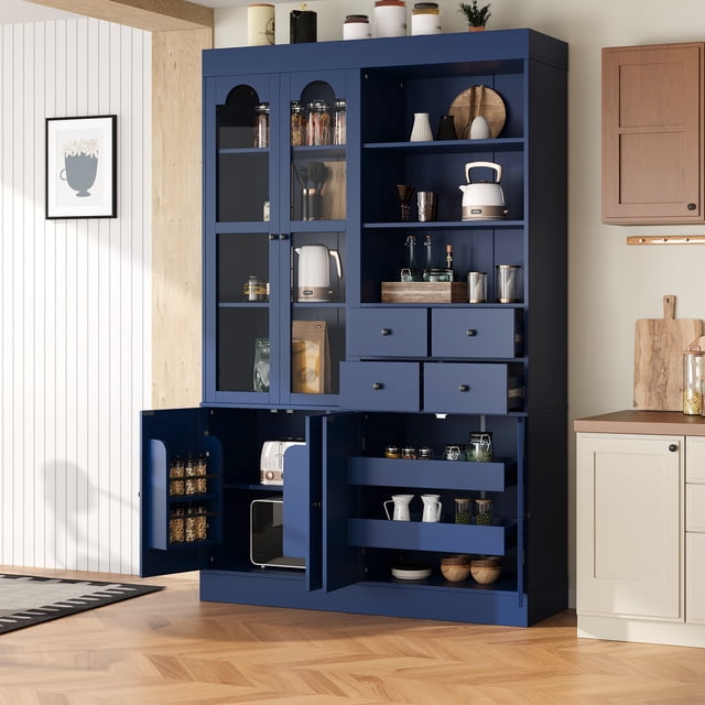 Harper & Bright Designs Farmhouse Kitchen Pantry Cabinet with Hutch ...