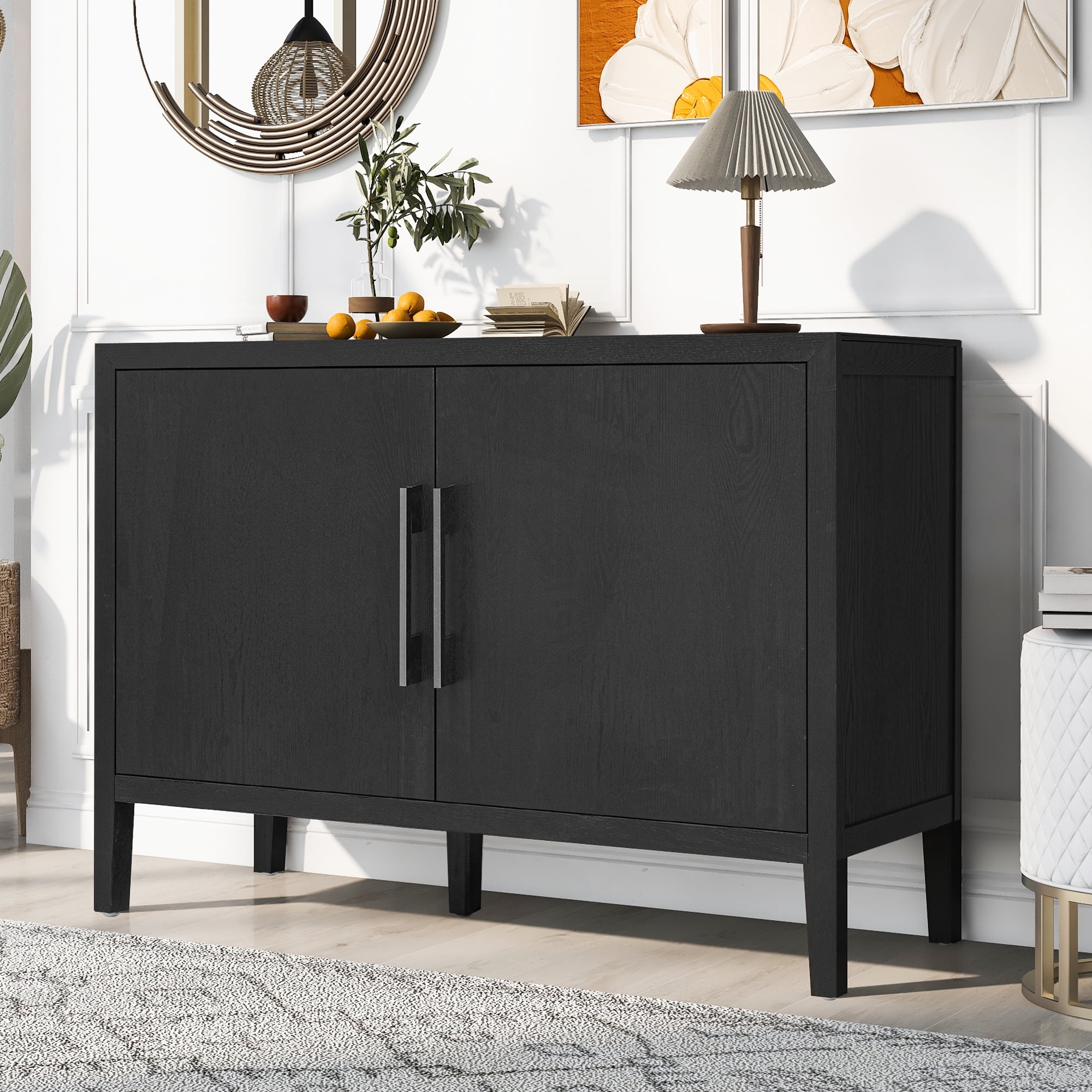 Harper & Bright Designs Farmhouse Sideboard Cabinet with Storage, Wood ...