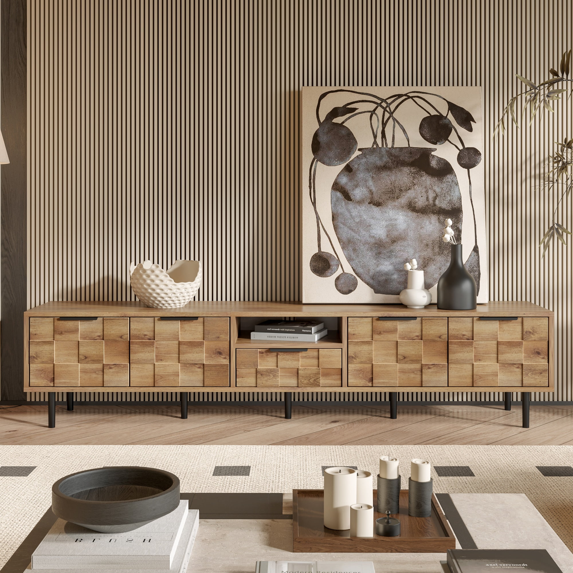 Harper & Bright Designs Farmhouse TV Stand with Drawers for 75 inch TV, Wood TV Storage Cabinet ...